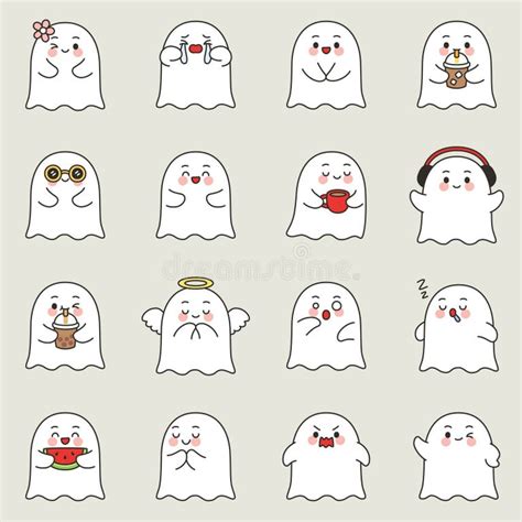 Cute Halloween Ghost Cartoon Vector Collection With Funny Expressions