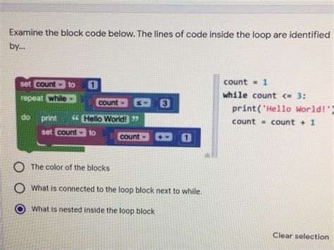 solved examine the block code below the lines of code