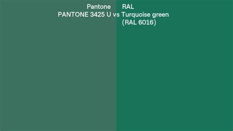 Pantone 3425 U Vs Ral Turquoise Green Ral 6016 Side By Side Comparison