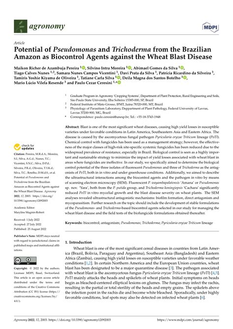 Pdf Potential Of Pseudomonas And Trichoderma From The Brazilian