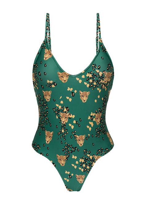 Green Leopard Print High Leg One Piece Swimsuit Roar Green Hype Rio