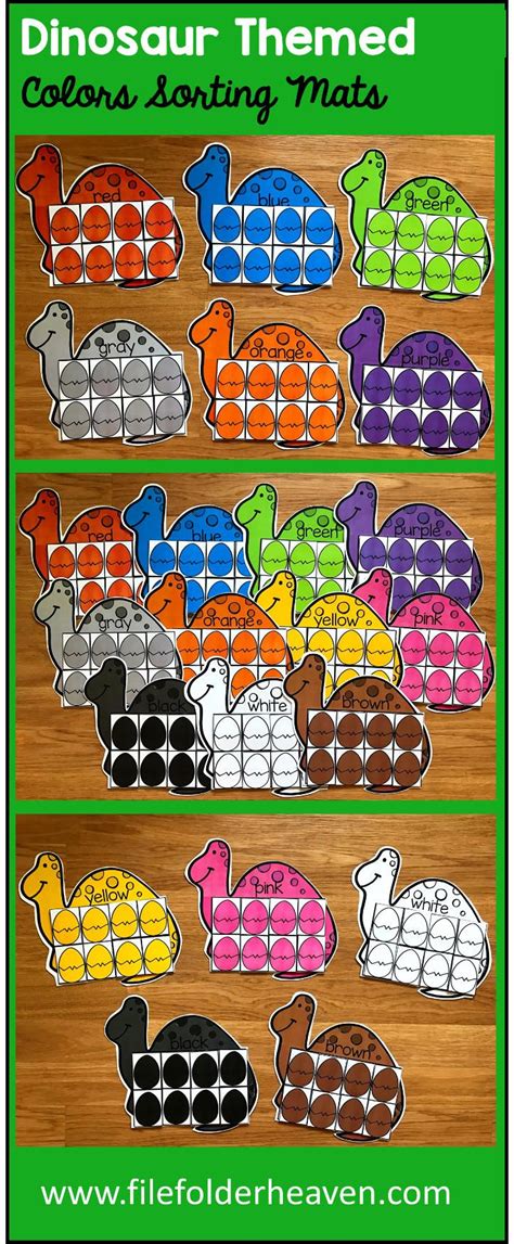 These Dinosaur Colors Sorting Mats Include 11 Unique Sorting Mats That