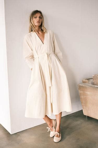 Zw Collection Belted Midi Dress Ecru Zara Canada