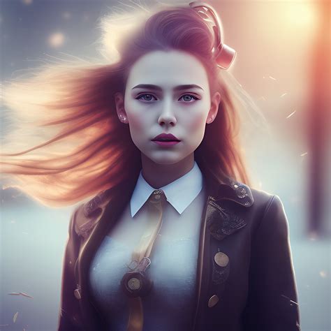 Detailed Close Up Portrait Of Girl Standing In A Steampunk City Detailed Close Up Portrait Of Girl Standing In A Steampunk City