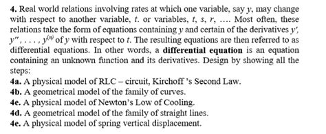 Solved 4 Real World Relations Involving Rates At Which One