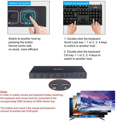 Buy KCEVE HDMI KVM Switch Box In Out UHD K Hz USB Switch Selector With USB Hub