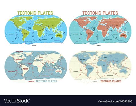 Tectonic Plates World Map Collection Royalty Free Vector