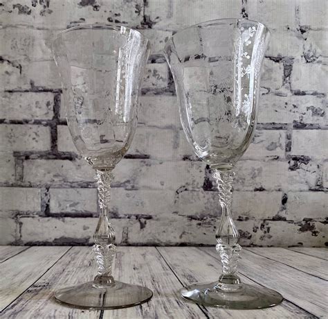 Vintage Etched Wine Goblets Rose Point Clear By Cambridge Etsy
