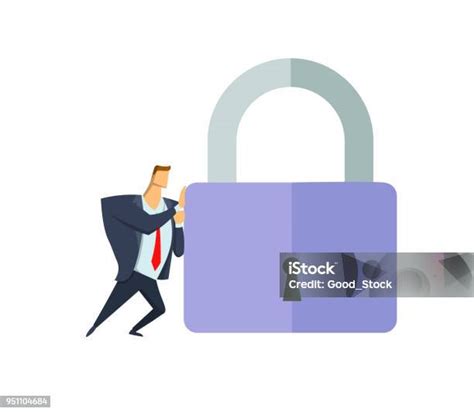 男人在商業西裝推巨型掛鎖業務和安全個人資料gdpr Rgpd一般資料保護條例平面向量概念圖在白色背景下被隔離向量圖形及更多一個人圖片 Istock