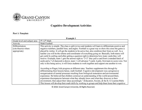 Uo Sec506 Cognitive Development Activities Cognitive Development Activities Part 1 Template