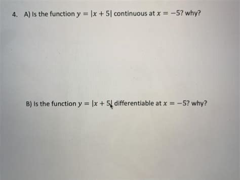 solved 4 a is the function y 1x 5 continuous at x