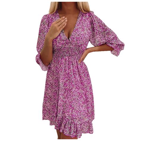 Huresd Summer Dresses For Women Mini Casual V Neck Sweet Short Dresses