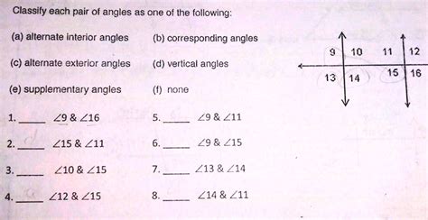 Another Problem I Need Assistance On Classify Each Pair Of Angles As