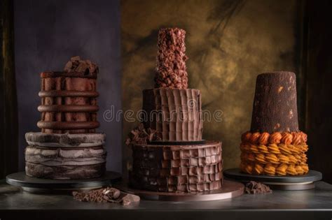 Tower Of Chocolate Cakes With Each Layer Showcasing A Different Flavor