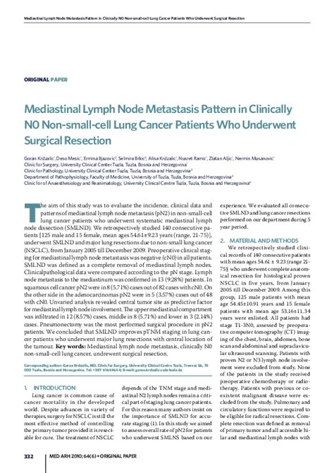 Pdf Mediastinal Lymph Node Metastasis Pattern In Clinically N0 Non