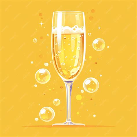 Fluta De Champán Espumoso Con Burbujas Obra Artística De Dibujos
