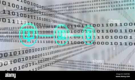 image of connections with icons digital data processing over binary