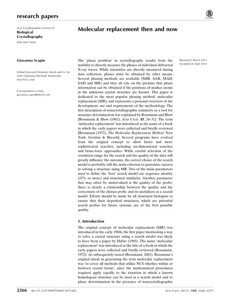 Pdf Molecular Replacement Then And Now