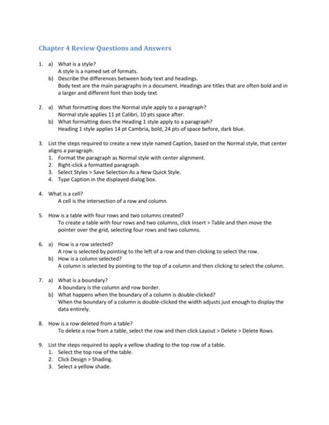 Microsoft Word Review Questions And Answers