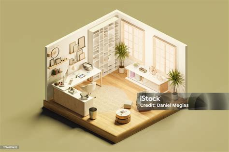 만화 스타일의 현대 공부방 내부의 등각 투영도 3d 아이소메트릭 렌더 단일 이미지에 대한 스톡 사진 및 기타 이미지 단일 이미지 액자 0명 Istock