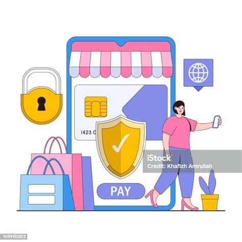 Konsep Ilustrasi Vektor Keamanan Belanja Online Dengan Karakter