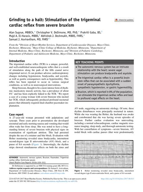 Pdf Grinding To A Halt Stimulation Of The Trigeminal Cardiac Reflex