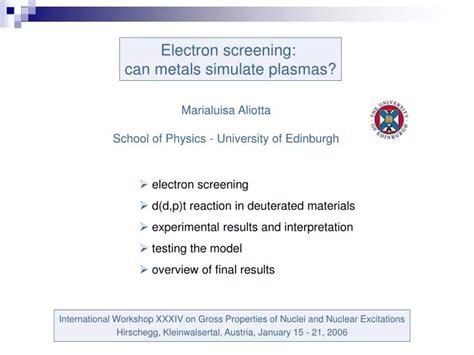Ppt Electron Screening Can Metals Simulate Plasmas Powerpoint