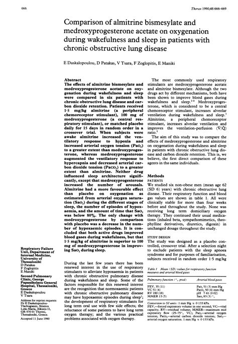 Comparison Of Almitrine Bismesylate And Medroxyprogesterone Acetate On