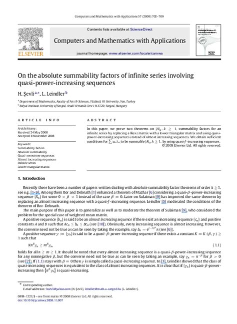 Pdf On The Absolute Summability Factors Of Infinite Series Involving