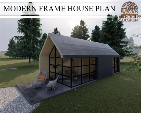 Modern Frame Cabin House Plans Architectural Technical Drawing Plans