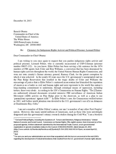 Leonard Peltier Clemency Support Letter To Barack Obama Pdf