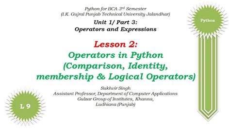 Python Theory Part 9 Operators In Pythoncomparison Identity Membership And Logical Operators