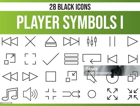 Vetores De Ícone Negro Ícone Definir Jogador Eu E Mais Imagens De