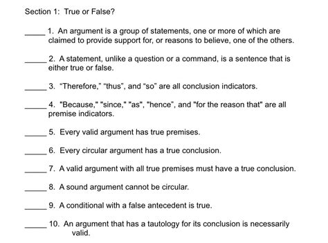 Solved Section True Or False An Argument Is A Group Of