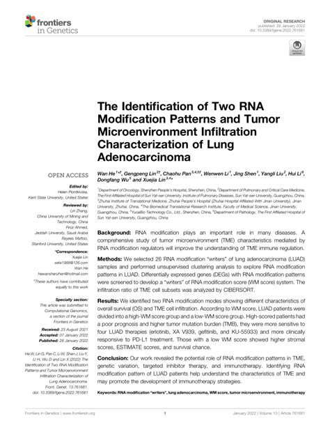 Pdf The Identification Of Two Rna Modification Patterns And Tumor Microenvironment