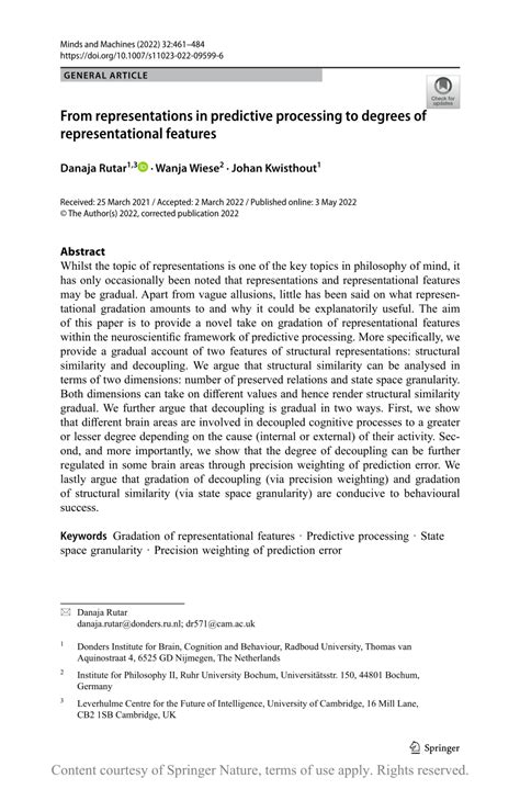 Pdf From Representations In Predictive Processing To Degrees Of Representational Features