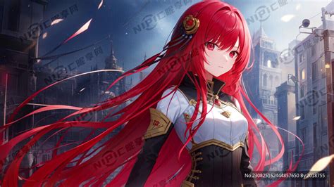 Ai创作图红色机械少女 瘦小 全身金属感 长发 昵图网