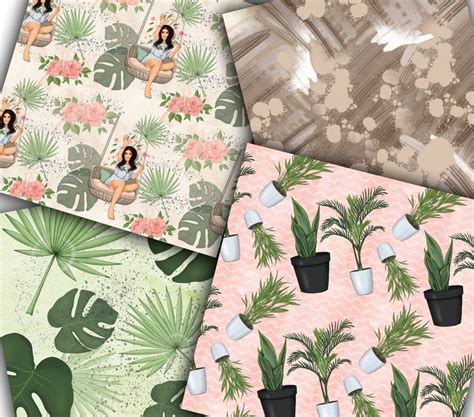 Scrapbook Paper Packdigital Papersplant Lady Paperfashion Girl Papergirly Digital Paper