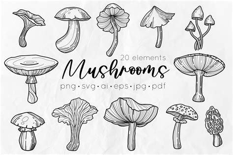 Mushrooms Line Art Design Cuts
