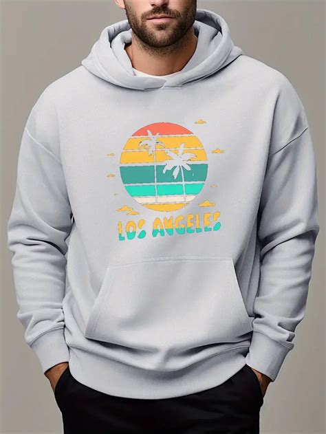 Mens Stylish Loose Coconut Trees Pattern Hoodie Pockets Temu Canada
