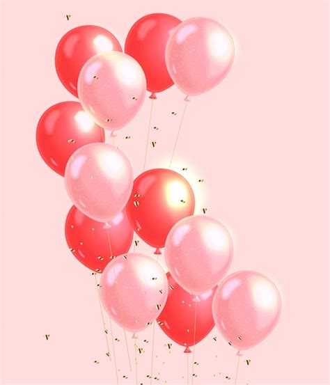 Premium Vector Realistic Pink Balloon Gold Confetti Celebration