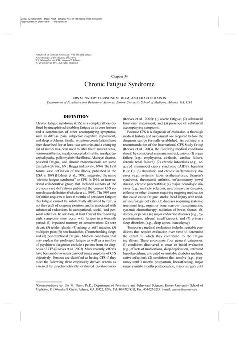 Pdf Chronic Fatigue Syndrome