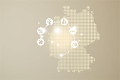 에너지 절약 개념 발전 아이콘 그래픽 인터페이스의 미래 산업을 가진 에너지 혁신 베이지 색 배경에 독일의 대화식지도 0명에 대한