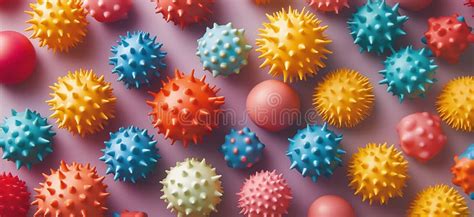 Colorful Spiky Balls Representing Bacteria And Viruses On A Pastel