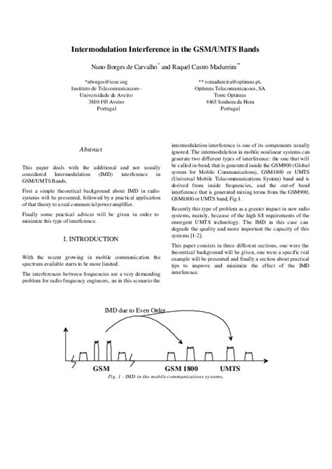 Pdf Intermodulation Interference In The Gsmumts Bands