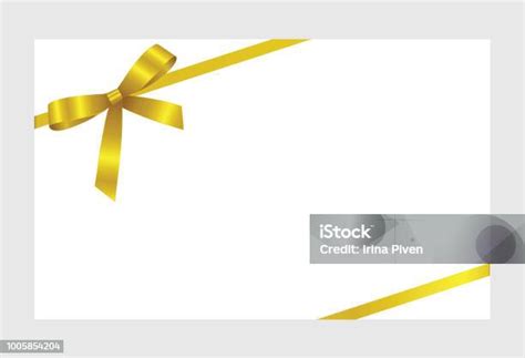 초대장 인사말 또는 선물 카드 골든 리본 및 활 선물 상품권 템플릿 텍스트에 대 한 장소입니다 공단에 대한 스톡 벡터 아트 및 기타 이미지 Istock