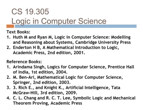 Lecture 1 3 Logics In Computer Sciencepptx