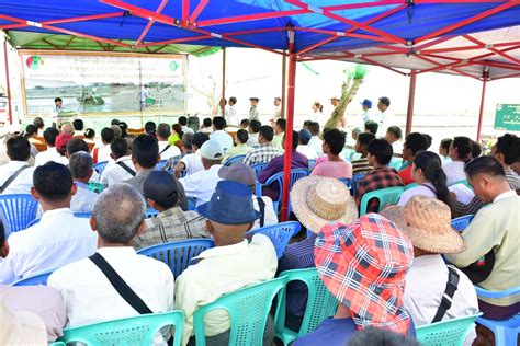 နေပြည်တော်ကောင်စီဥက္ကဋ္ဌ ဦးသန်းထွန်းဦး ပုဗ္ဗသီရိမြို့နယ်တွင် ကောက်စိုက်စက်နှင့် လက်ဆွဲကောက်စိုက