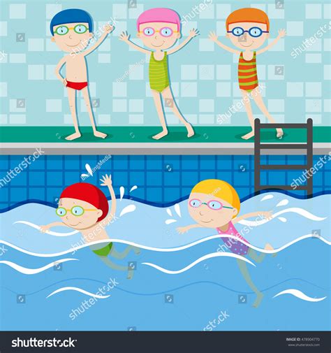 People Swimming In A Pool Drawing