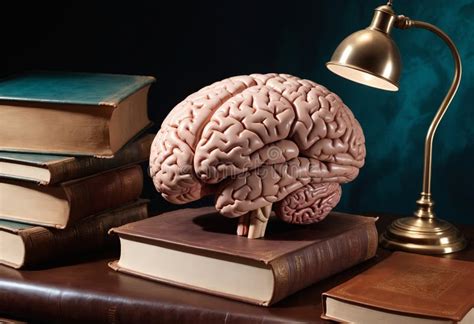 A Human Brain Model Placed On Top Of A Stack Of Books Stock